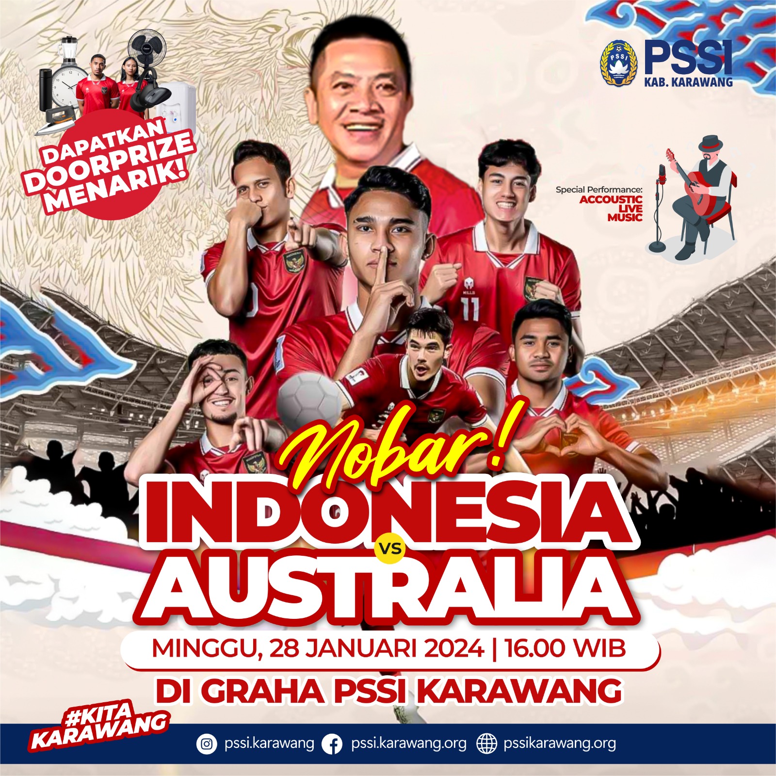 Nobar Timnas bareng Bupati, Babak 16 Besar Piala Asia di Graha PSSI ...